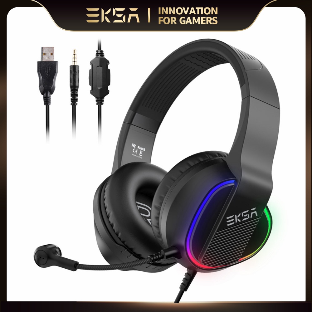 EKSA E400 Gaming Bphone 3.5mm Wired Stereo Headphones with Microphone LED RGB Lights for PC/PS4 ...