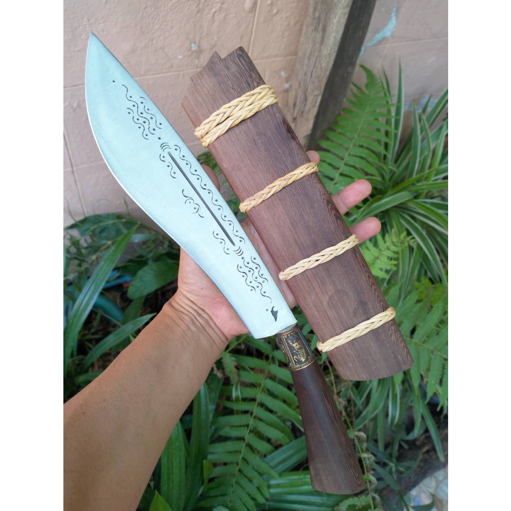 มีดเหน็บ อีเหน็บ (E-Nep) มีดพก มีดหมอ มีดเดินป่า มีดแคมป์ 11.1” SUP9 ผิวขัด ตอกลาย ด้ามฝักสาธร ...