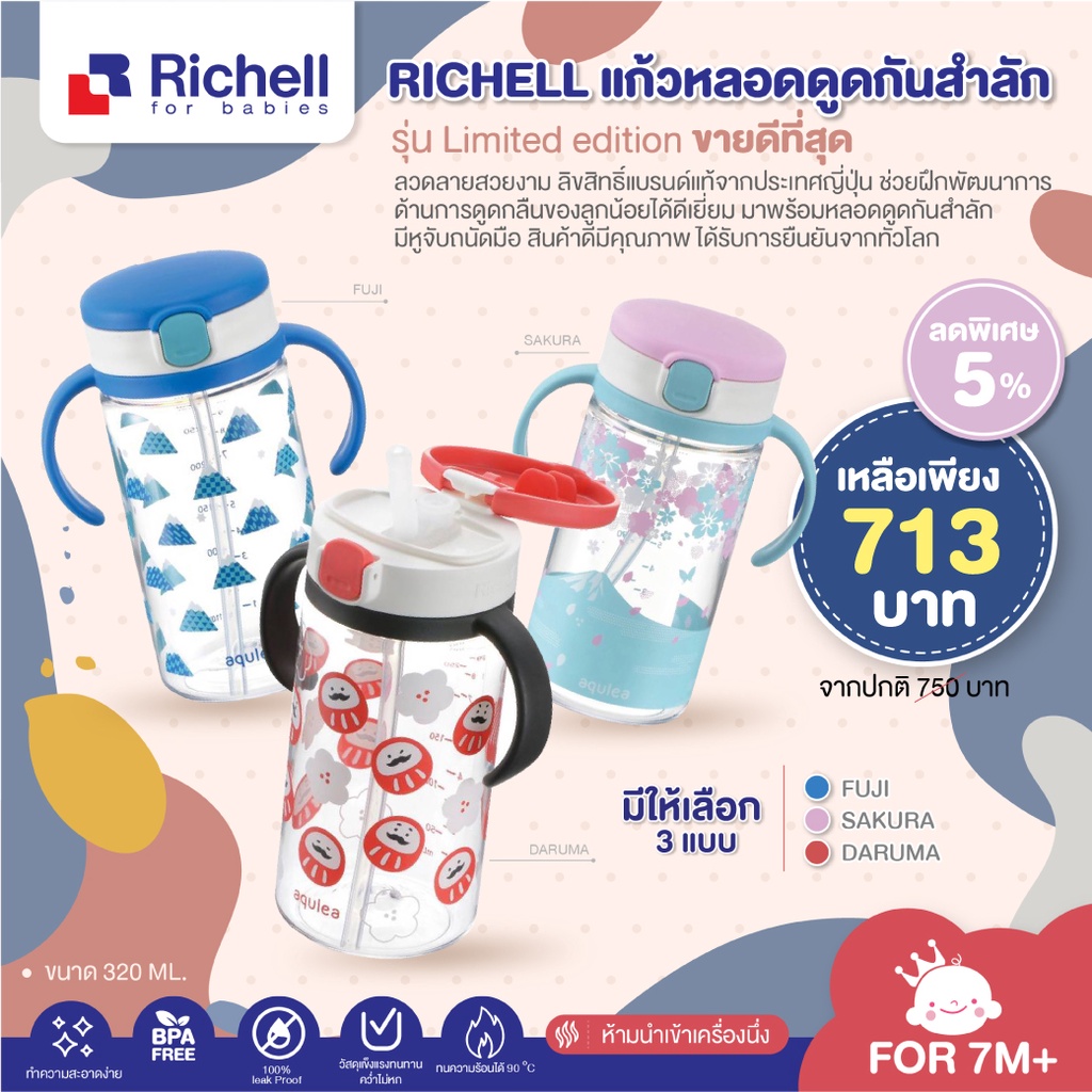 RICHELL New AQ แก้วหลอดดูดกันสำลัก Japan Collection ที่ออกแบบมาจากความ ...