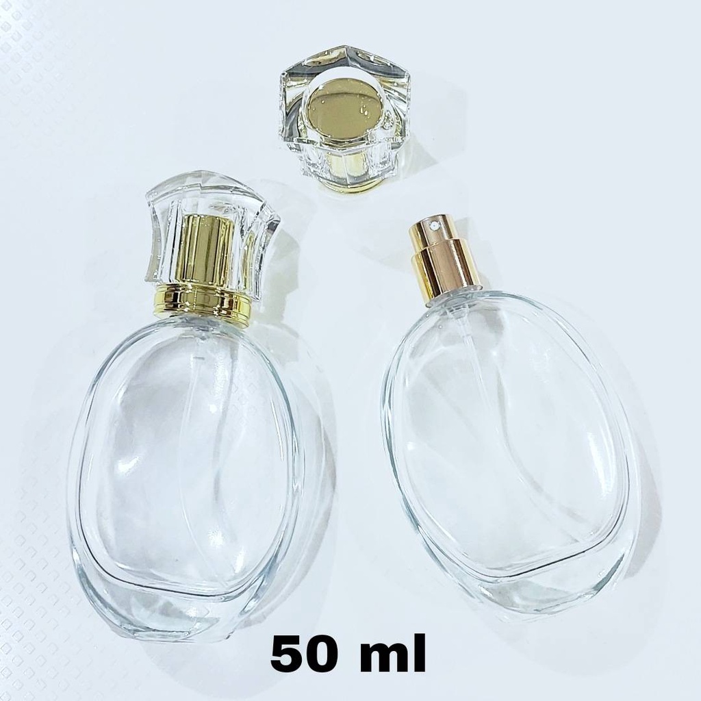 ขวดน้ำหอมสเปรย์ ทรงไข่ oval flat ฝาอะคริลิคใสทอง (ขวดเปล่า) 50 ml | Shopee Thailand