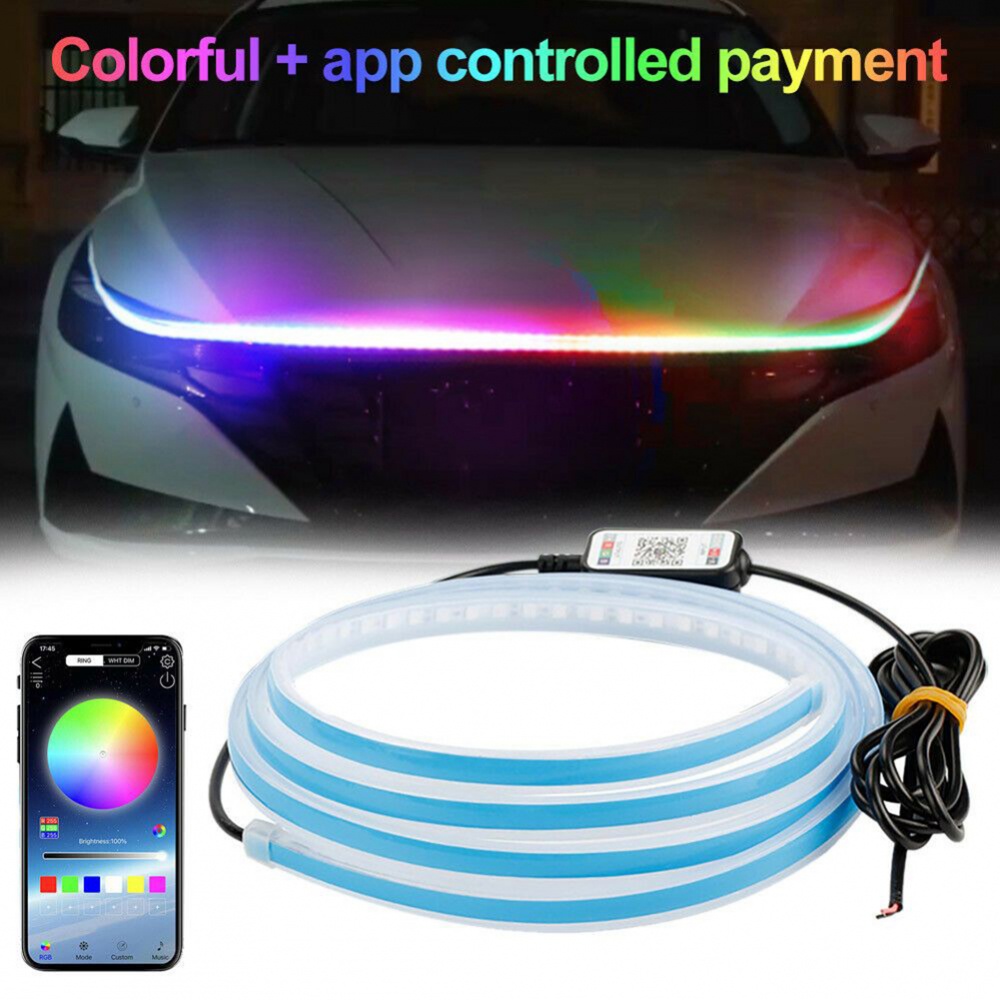 Car RGB-LED DRL Hood Light Strip Engine-Cover Daytime Running-Light APP ...