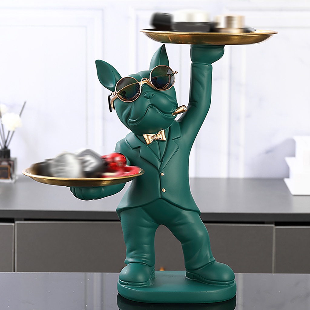 French Bulldog Butler Sculpture Resin Dog Butler with Tray for Living ...