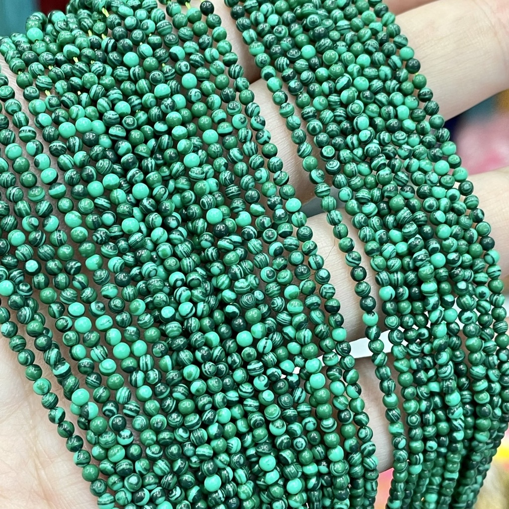 มาลาไคท์ หินเตือนภัย Malakite 2 mm ทรงกลม เส้นยาว | Shopee Thailand