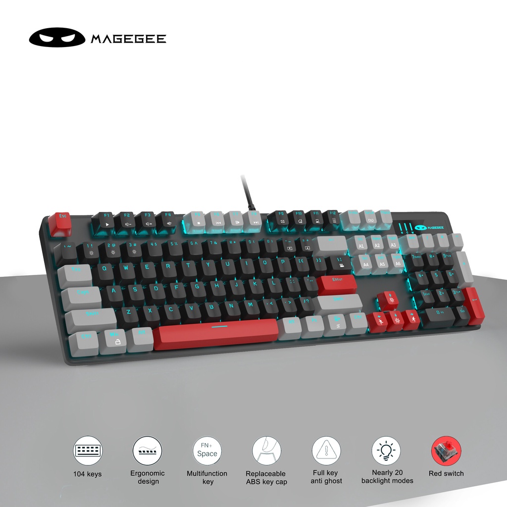 Magegee Mk-Storm Mechanical Gaming คีย์บอร์ดเล่นเกม 2021 สีฟ้า / สีแดง ...