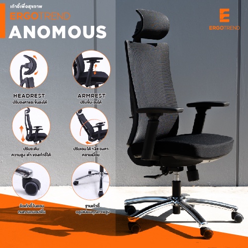Ergotrend เก้าอี้เพื่อสุขภาพเออร์โกเทรน รุ่น Anomous | Shopee Thailand