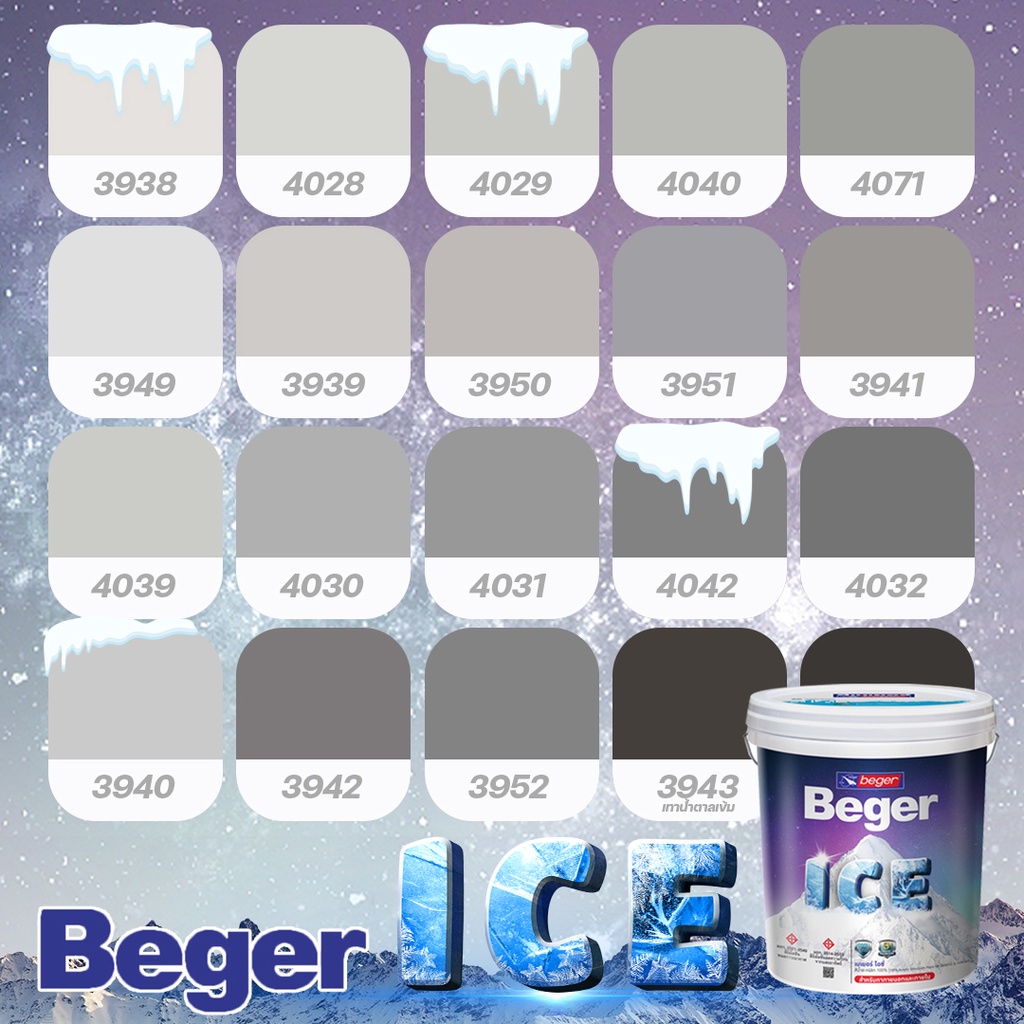 Beger สีเทา กึ่งเงา ขนาด 9 ลิตร Beger ICE สีทาภายนอกและใน เช็ดล้างได้ ...
