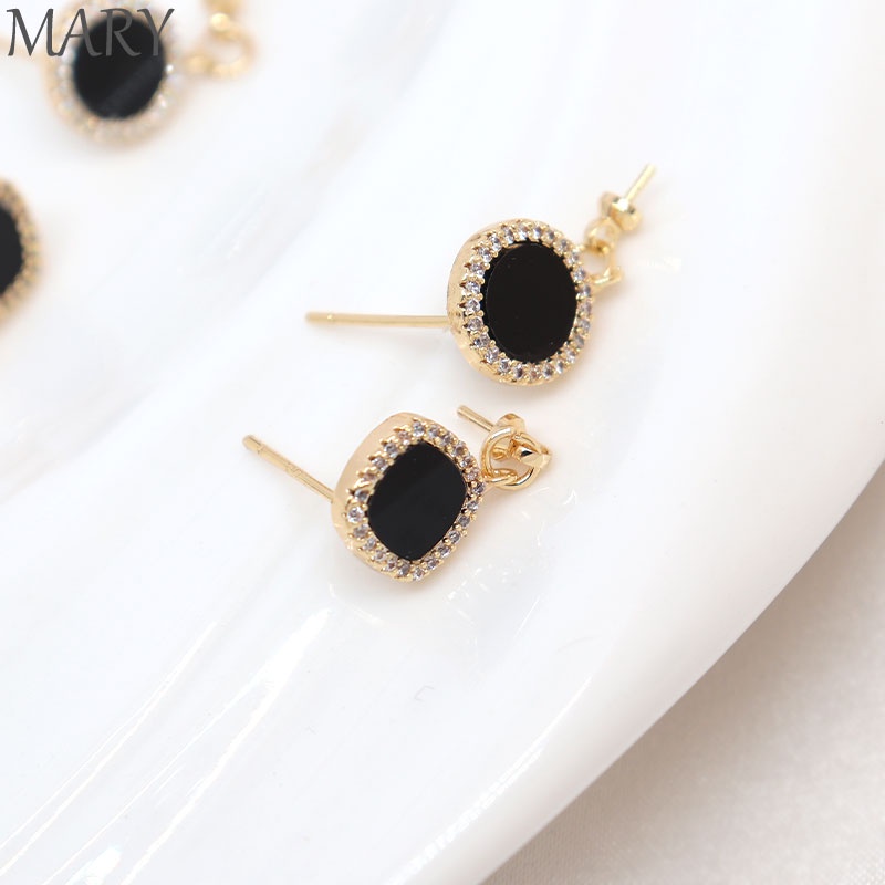 ต่างหู diy ต่างหู diy 14K ฝังทองเพทายสแควร์ Hooded เข็ม Sticky Pearl Handmade diy ต่างหูอุปกรณ์ ...