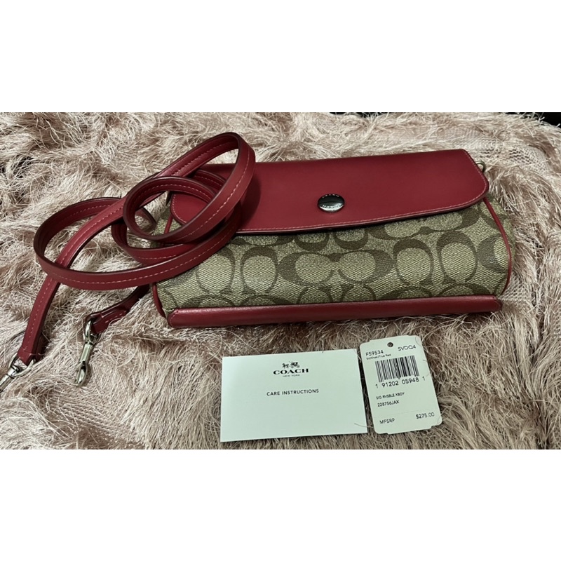 💥🔥Used COACH F59534 Crossbody in Signature Coach Ruby สี Khaki/True Red ...