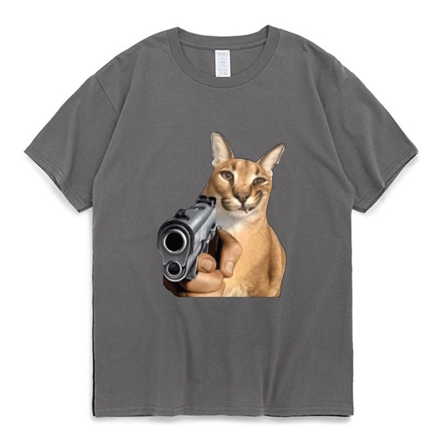 เสื้อยืดพิมพ์ลาย เสื้อยืดแขนสั้น ผ้าฝ้าย พิมพ์ลาย Big Floppa Gun แฟชั่น ...