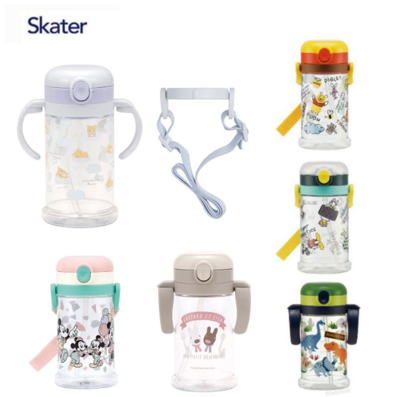 NEW เพิ่มลายปี 2024 SKATER straw mug แก้วหัดดื่มแบบ 2 in 1 มีสายสะพาย+มือจับ ขนาด 370ml ...