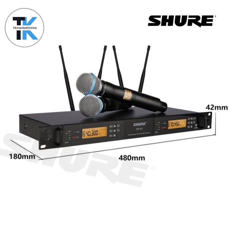 SHURE UR4D Handheld Wireless Microphone System Large 4 Channel UHF Stage Wireless Mic Elite ...