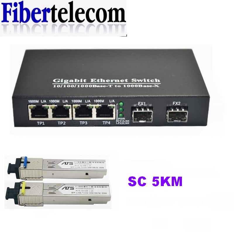 Fiber Optical Media Converter Gigabit Ethernet switch 10/100/1000M 4 ...