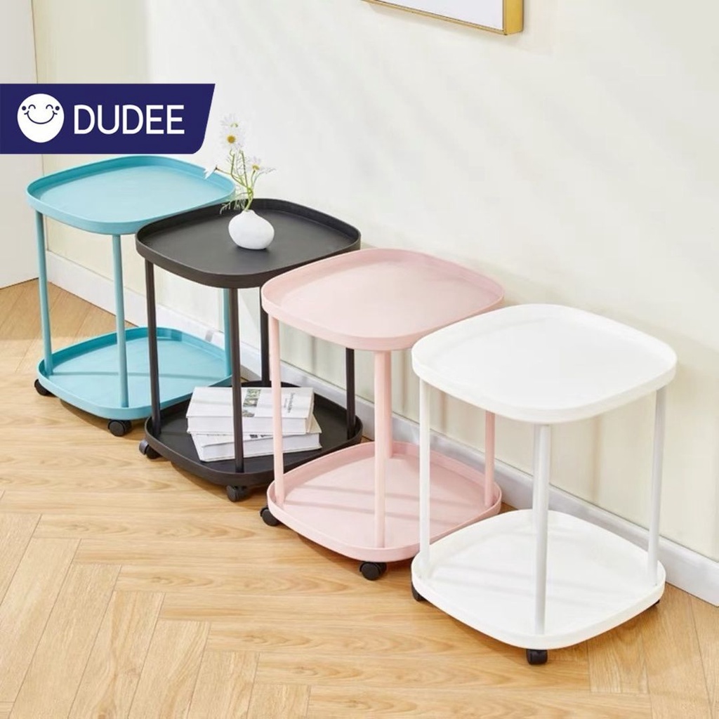 DUDEE โต๊ะวางถาด DD114 โต๊ะเหลี่ยมวางถาด มีล้อ โครงเหล็ก ถาดพลาสติดอ ...
