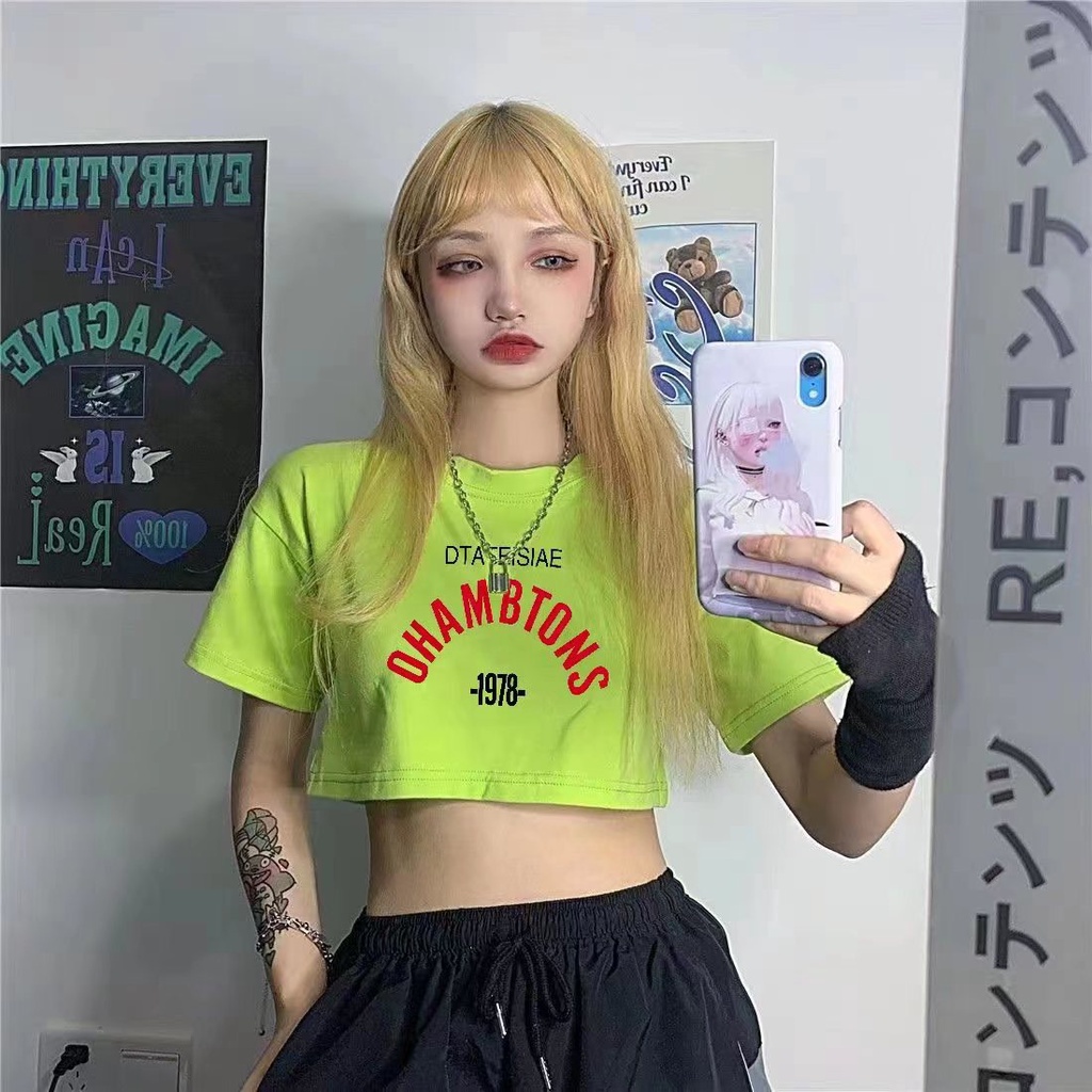 เสื้อยืดแขนสั้นเอวลอย เสื้อครอปพิมพ์ลาย | Shopee Thailand