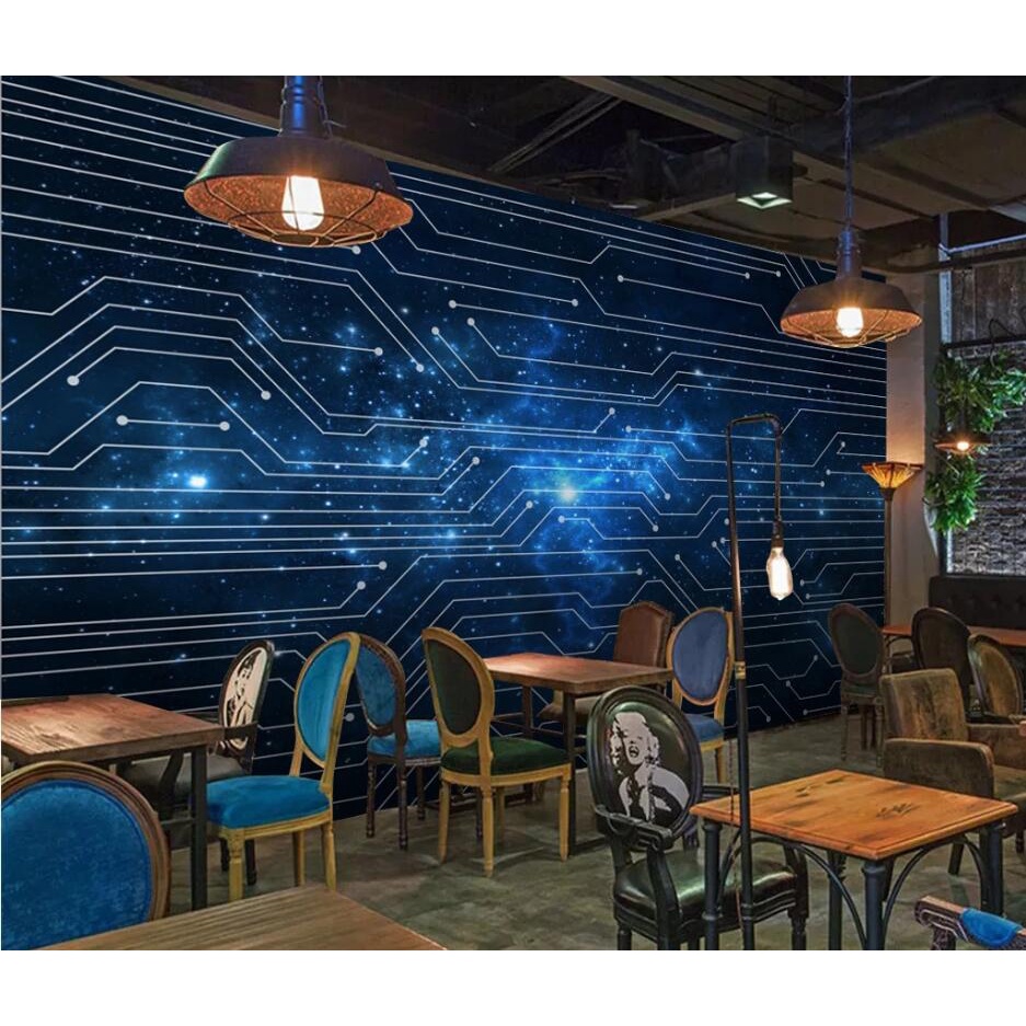 CJSIR Custom 3d Wallpaper Mural 3D Vertical Abstract Lines Blue Starry ...