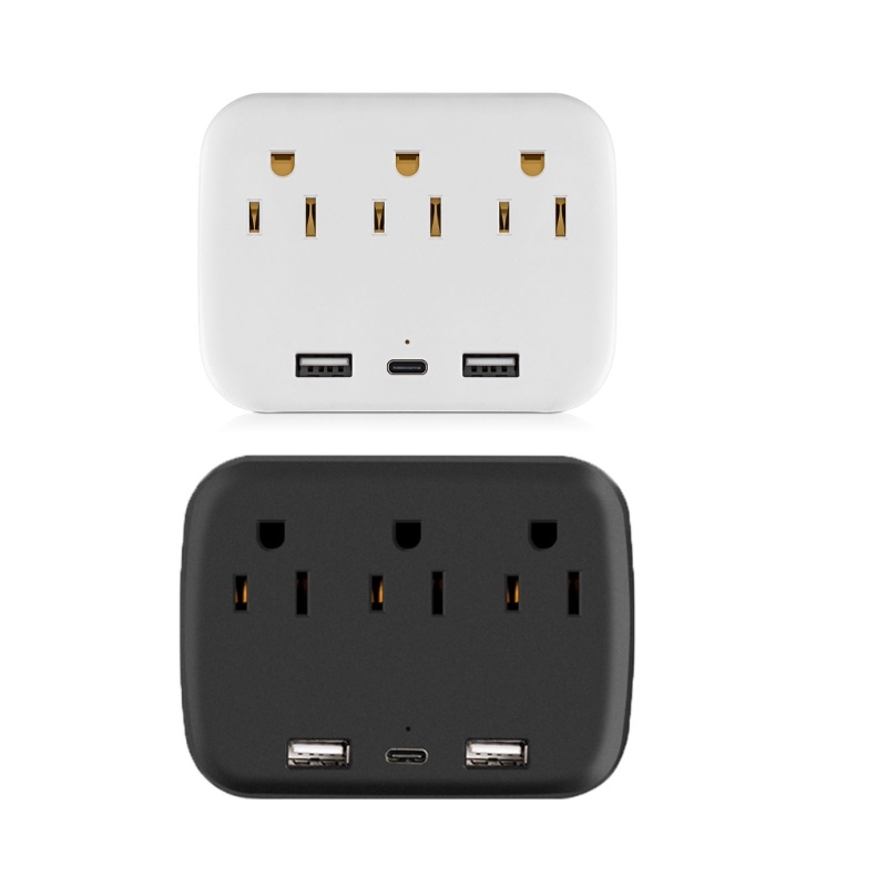 Ooh ปลั๊กพ่วง 6 in 1 แบบพกพา พร้อม 3 ช่อง และ 2 พอร์ต USB และ Type-C 1 ...