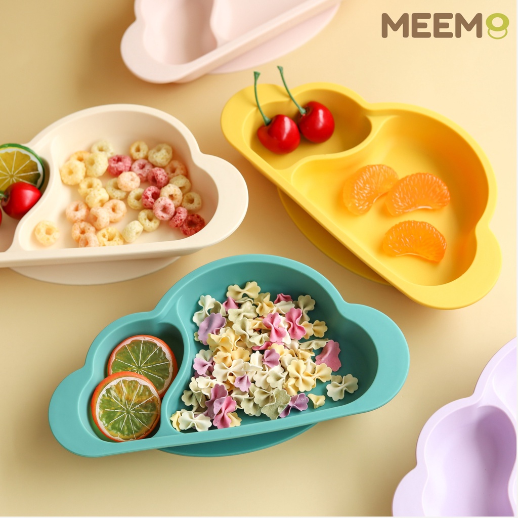 MEEM จานข้าวเด็กซิลิโคนขนาดเล็ก พกพาสะดวก แบ่ง 2 ช่อง ลายก้อนเมฆ รุ่น ...