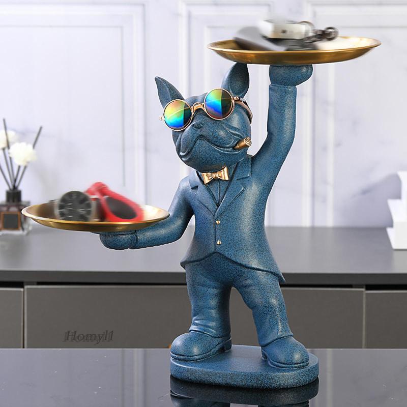 French Bulldog Butler Sculpture Resin Dog Butler with Tray for Living ...