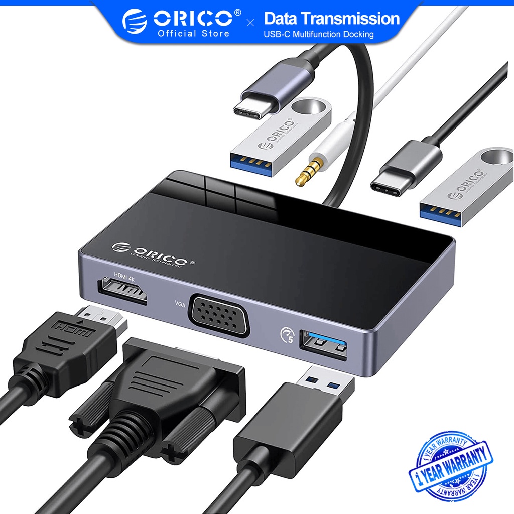 Orico 7-in-1 USB-C Hub USB C Multiport Adapter 4K HDMI/VGA/ 100W PD ...