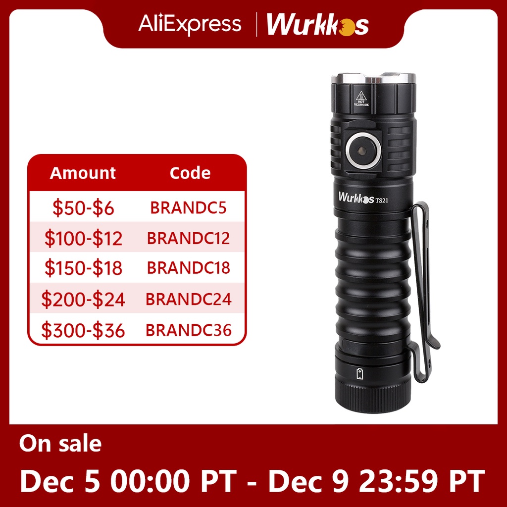 Wurkkos New TS21 Rechargeable Flashlight 3500LM EDC Torch 3* SST20 ...