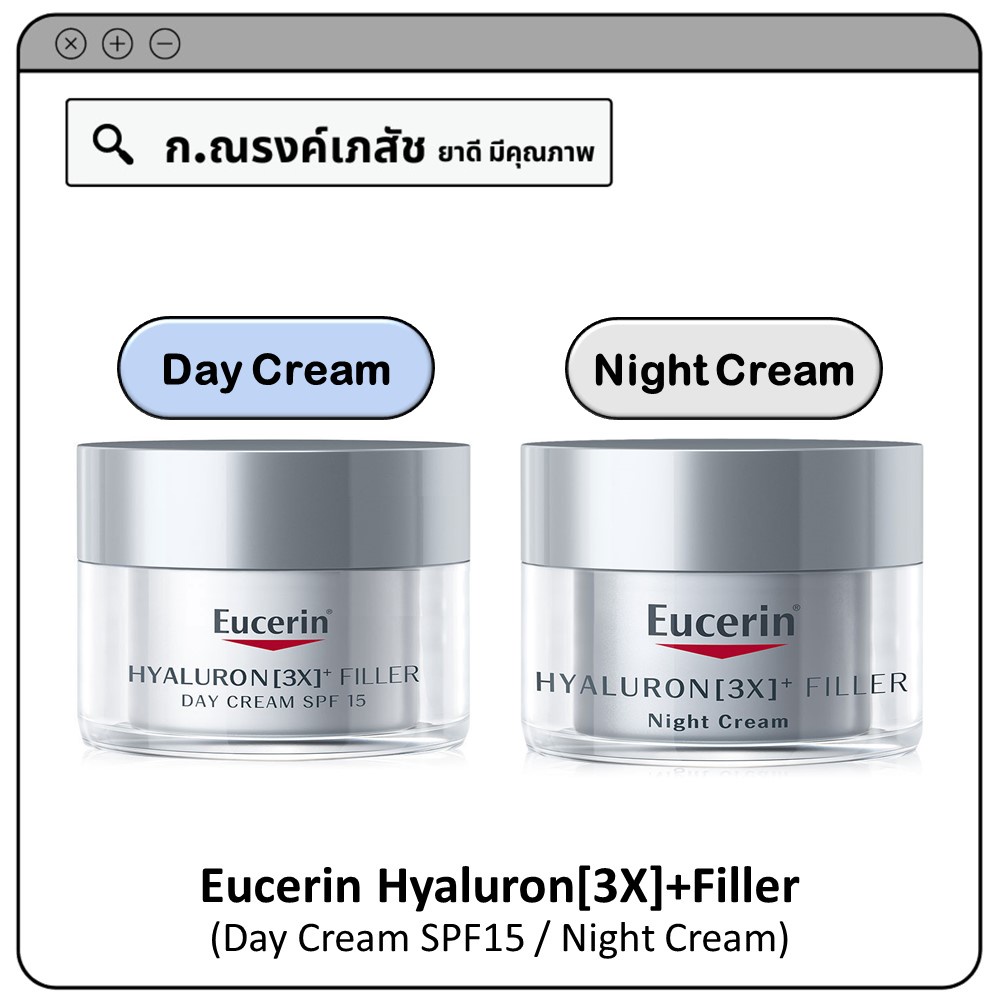 Eucerin Hyaluron[3X]+Filler (Day Cream SPF15 / Night Cream) ผลิตภัณฑ์บำรุงผิวหน้า 50 มล. ...