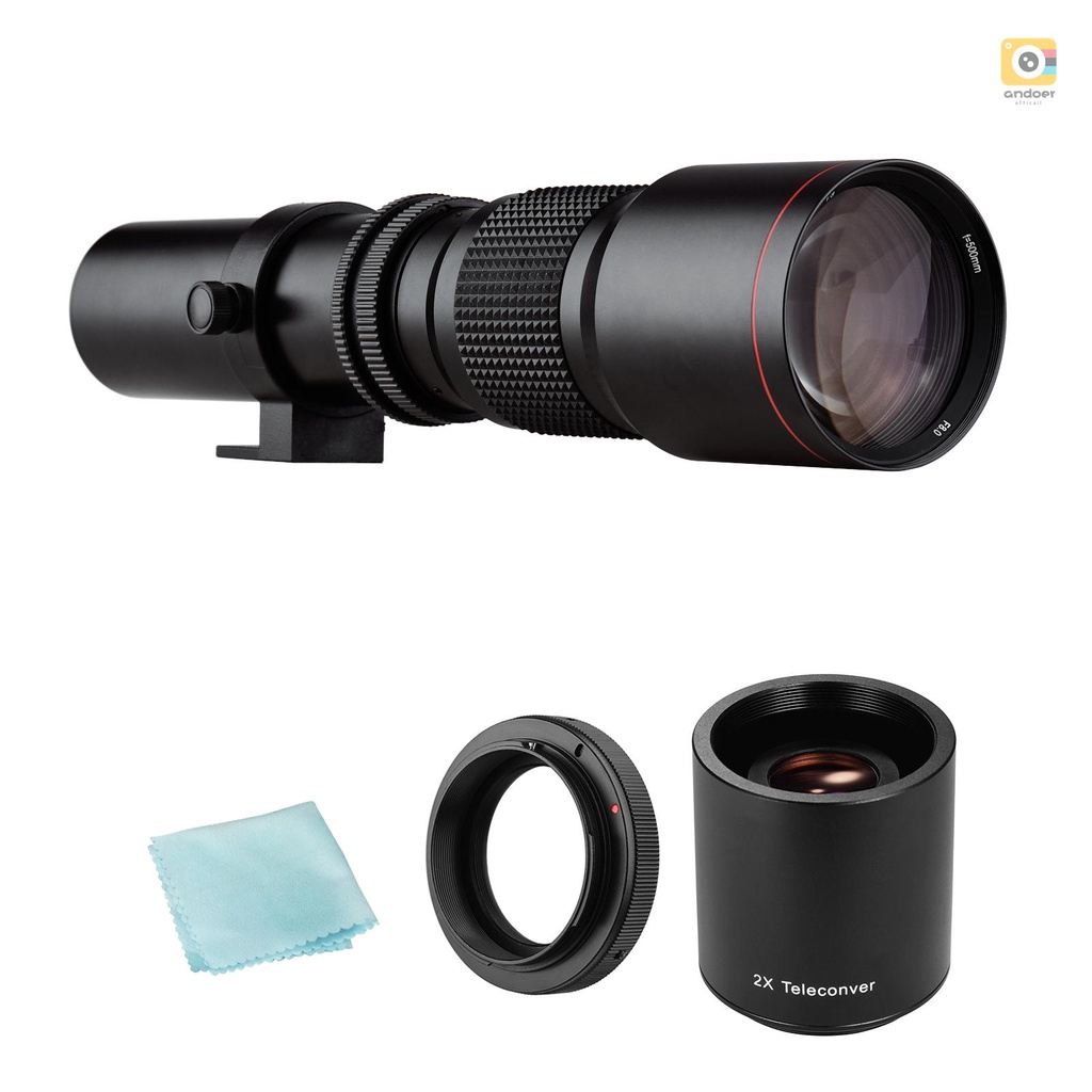Camera Super Telephoto Lens 500mm F/8.0-32 Manual Zoom T-Mount + 2X ...