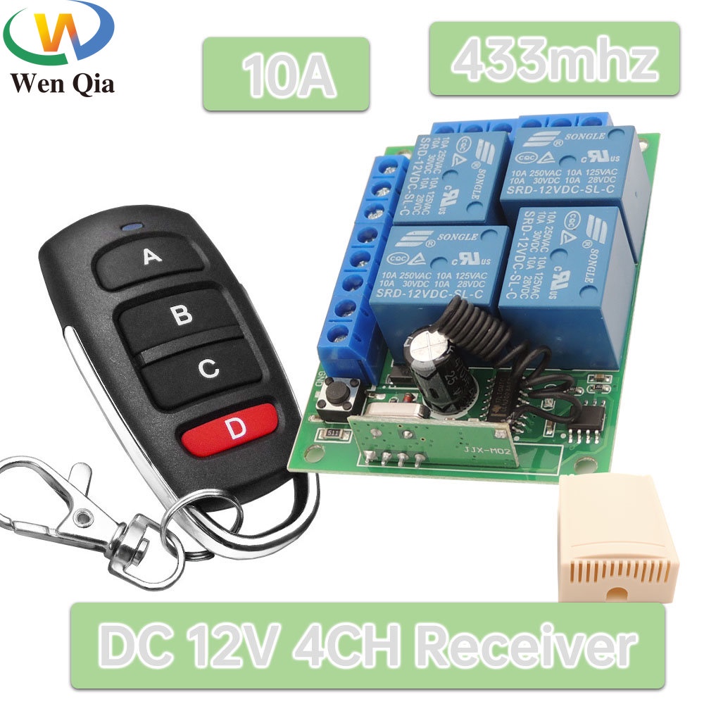 สวิตช์รับสัญญาณรีเลย์ไร้สาย 433Mhz Rf DC 12V 4 Ch 10A และตัวรับส่ง ...