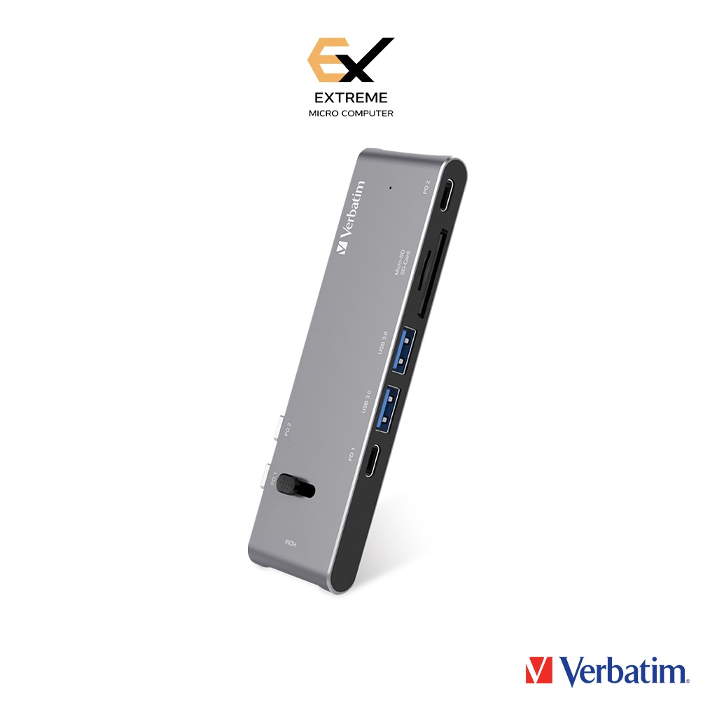 Verbatim Type-C Hub with HDMI, USB3.0, Type C PD & 3.5 Aux - Grey 66317 ...