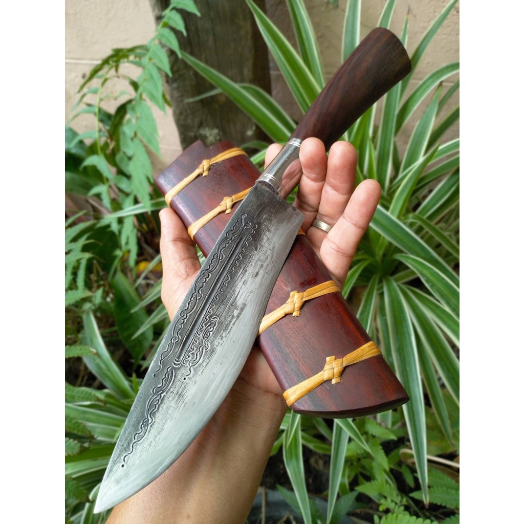 มีดเหน็บ อีเหน็บ (E-Nep) มีดเดินป่า มีดสนาม มีดแคมป์ 7.3”SUP9 ผิวไฟ ร่องเลือด ตอกลาย คอเลส ด้าม ...