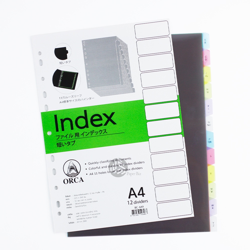 Orca อินเด็กซ์พลาสติก ก-ฮ / A-Z ขนาด A4 | Shopee Thailand