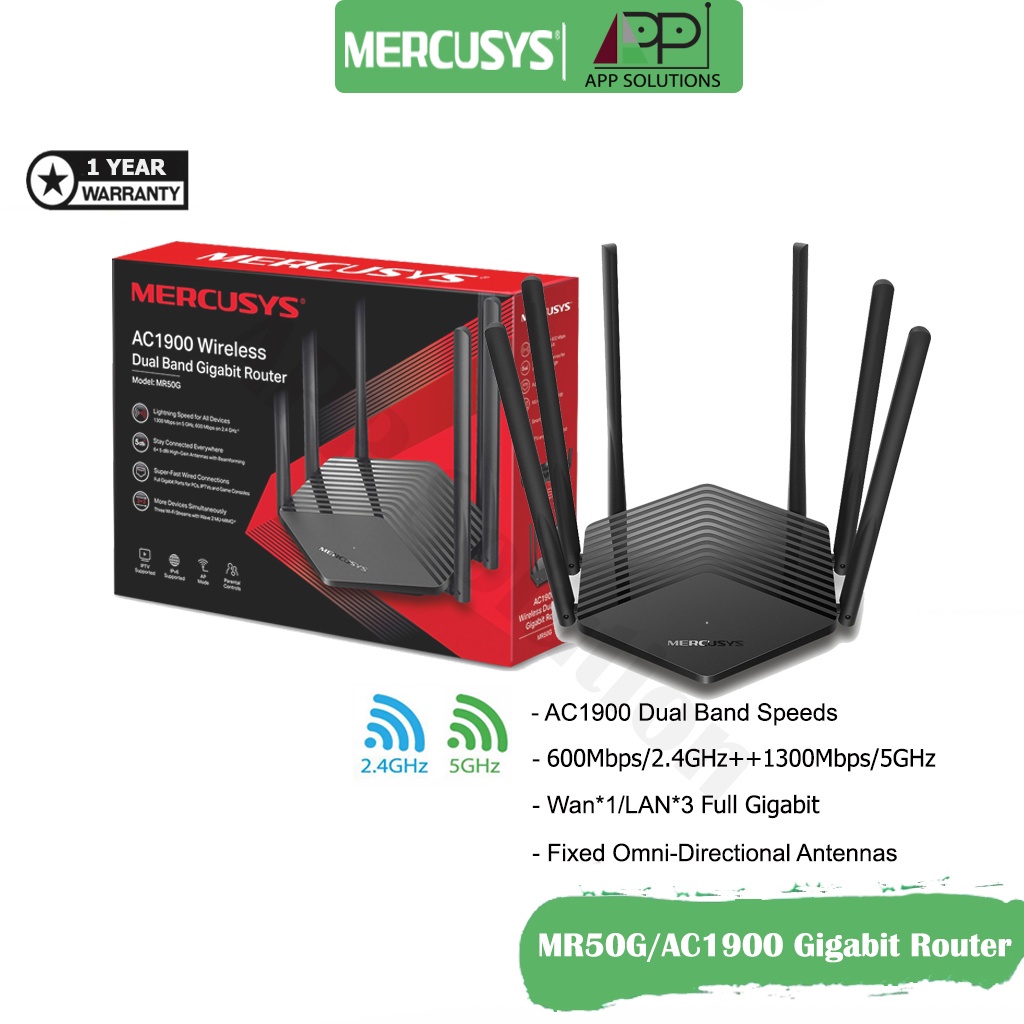Mercusys Router Gigabit AC1900 Wireless Dual Band รุ่นMR50G(รับประกัน1 ...
