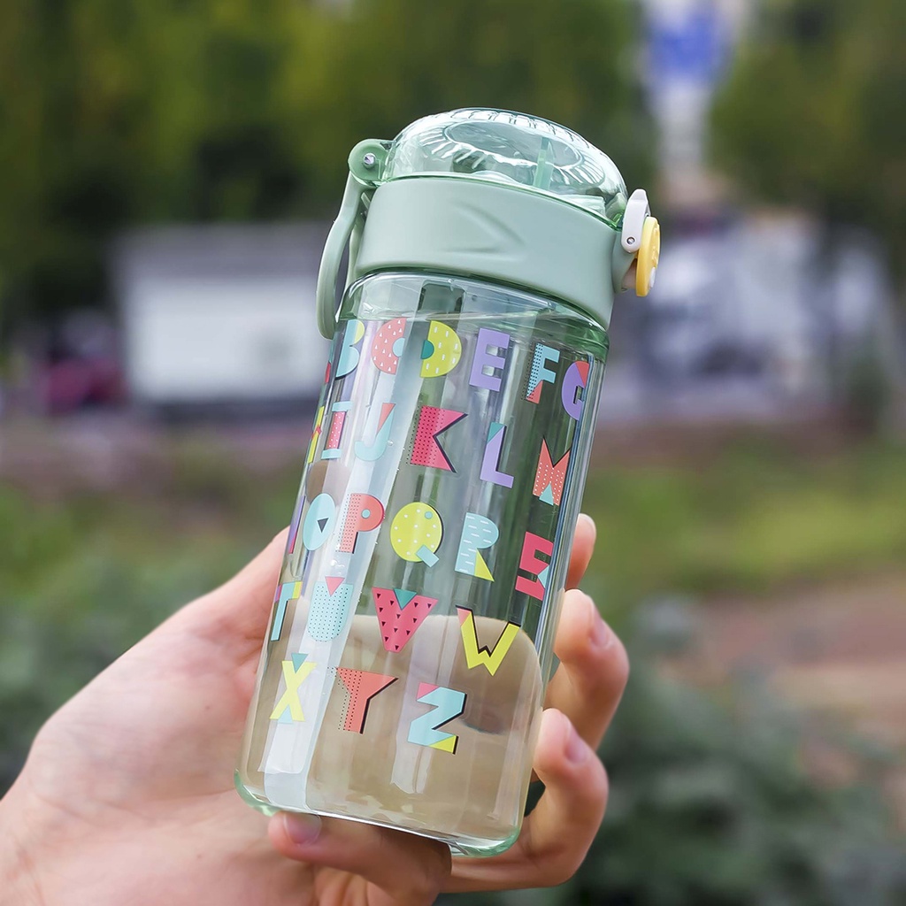 ขวดน้ำเด็กไปโรงเรียนลาย 520ml กระบอกน้ำพกพาแบบยกดื่ม water bottle วัสดุ PP ใส่น้ำร้อนได้ ...