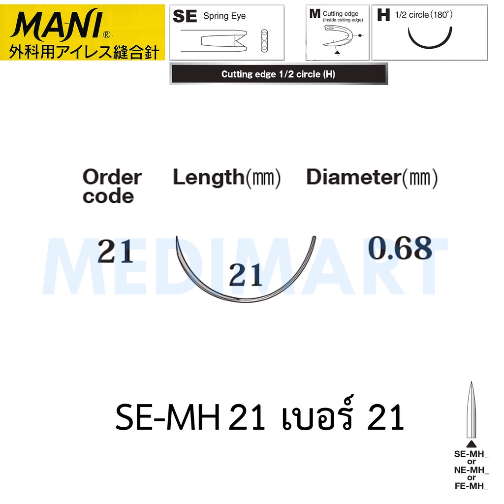 เข็มเย็บแผล MANI Surgical-Needles SE-MH Cutting 1/2 (12ชิ้น) | Shopee ...