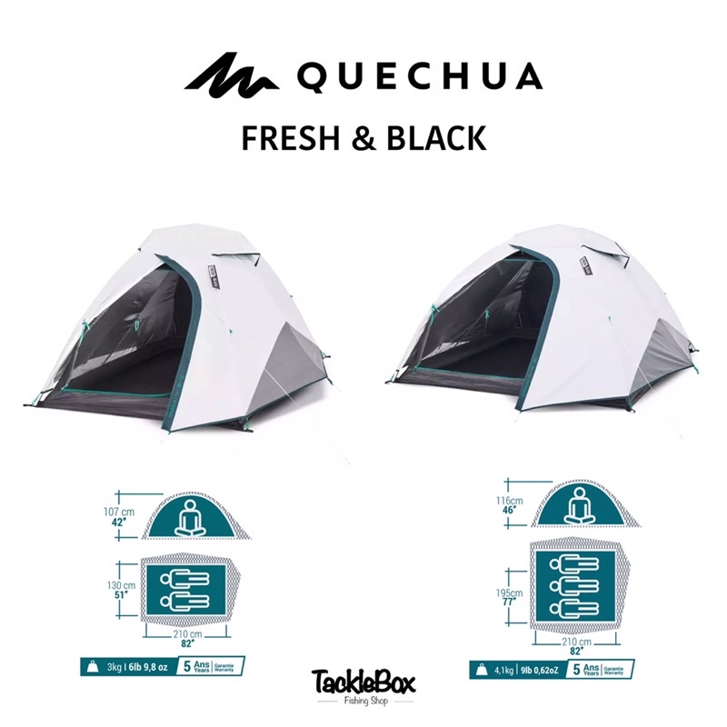 QUECHUA MH100 รุ่น FRESH BLACK เต็นท์สำหรับ 2-3 คน กันแดด UV99% กันน้ำ ...
