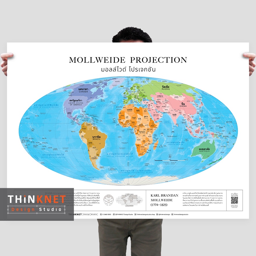 โปสเตอร์แผนที่ชุดรัฐกิจโลก: มอลล์ไวด์ โปรเจกชัน Political World Map ...