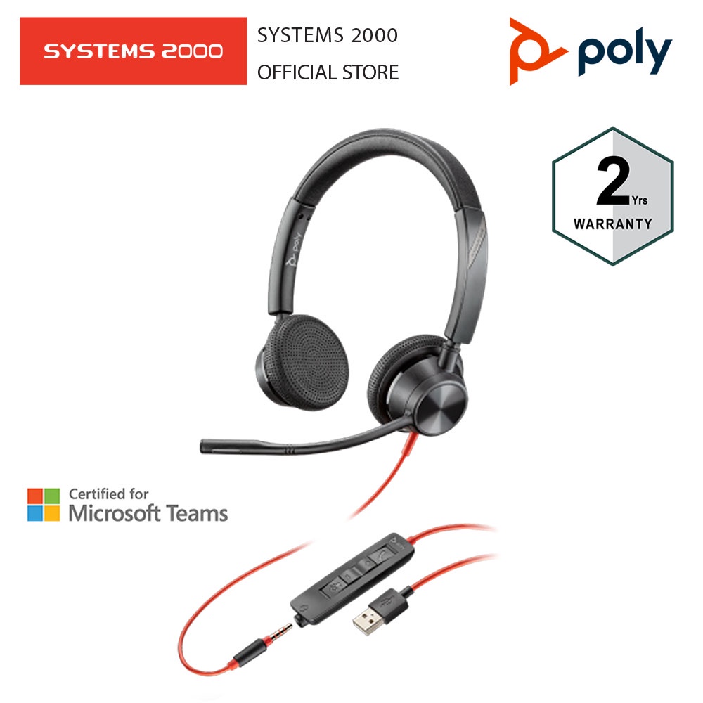 POLY BLACKWIRE 3325,BW3325 STEREO USB HEADSET WITH 3.5 MM CONNECTION ...