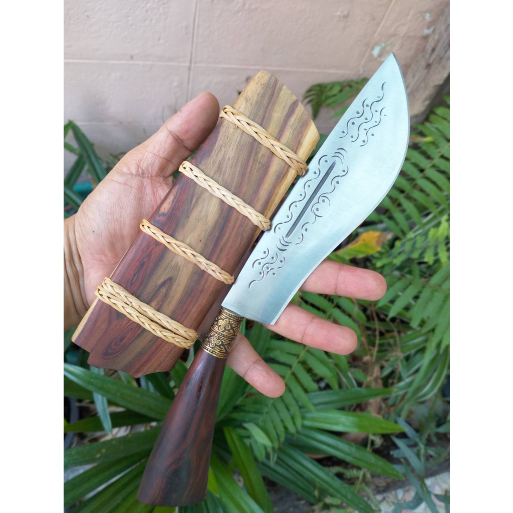 มีดเหน็บ อีเหน็บ (E-Nep) มีดพก มีดหมอ มีดเดินป่า มีดแคมป์ 6.8” SUP9 ผิวขัด ตอกลาย ด้ามฝักพะยูง ...