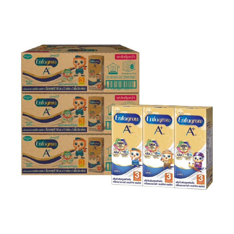 นมกล่อง เอนฟาโกร ยูเอชที สูตร3 ชนิดจืด (36 กล่อง) x3 ลัง Enfagrow UHT ...