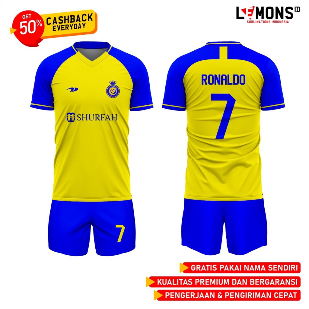 เสื้อกีฬาแขนสั้น ลายทีมชาติฟุตบอล Ronaldo AL NASSR SHURFAH HOME AWAY ...