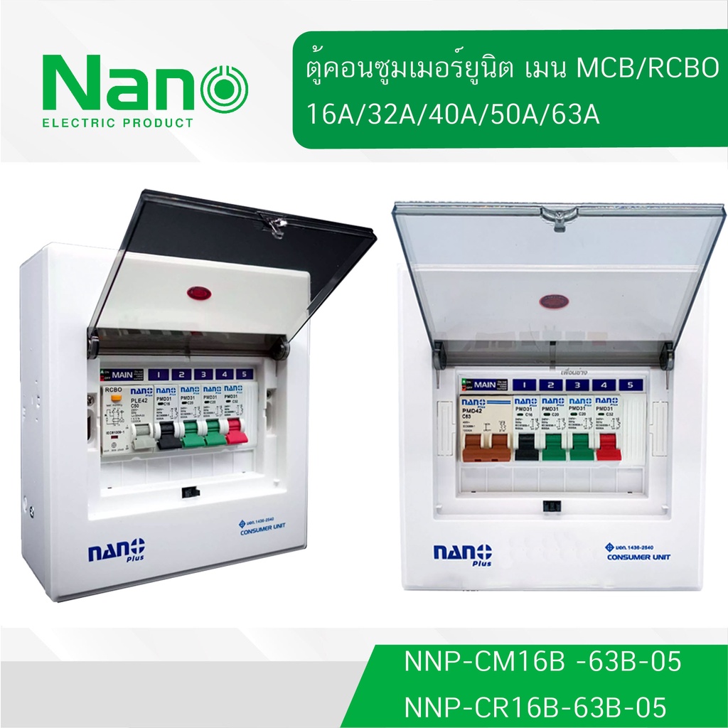 ตู้คอนซูมเมอร์ NANO Plus 5 ช่อง NANO NNP-CM NNP-CR Plus เมนธรรมดา MCB / เมนกันดูด RCBO 32/50/63A ...