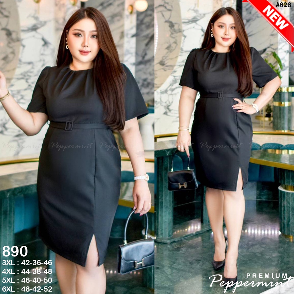 งานพรีเมียม นำเข้า เดรสสาวอวบ จับจีบคอ ทรงสวยหรูดูแพงมาก +เข็มผัดผ้า SizeXL-6XL Peppermint ...