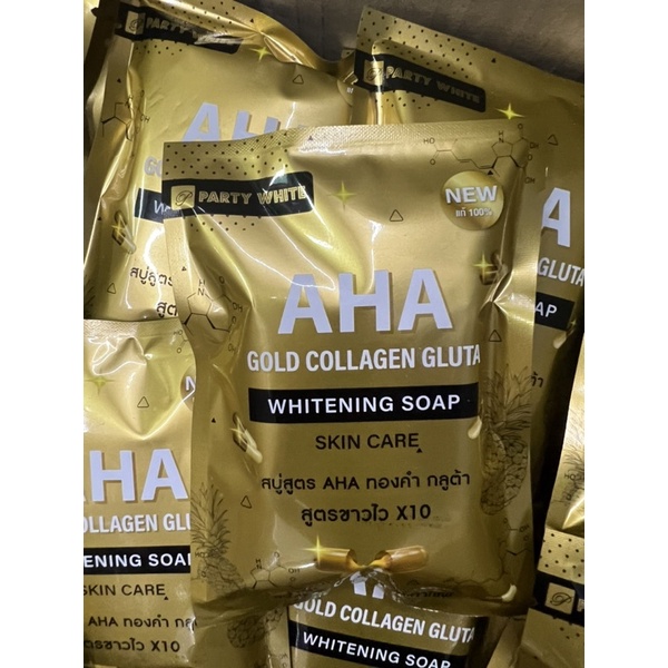 สบู่ AHA ทองคำ กลูต้า AHA GOLD COLLAGEN GLUTA WHITENING SOAP 80g ...