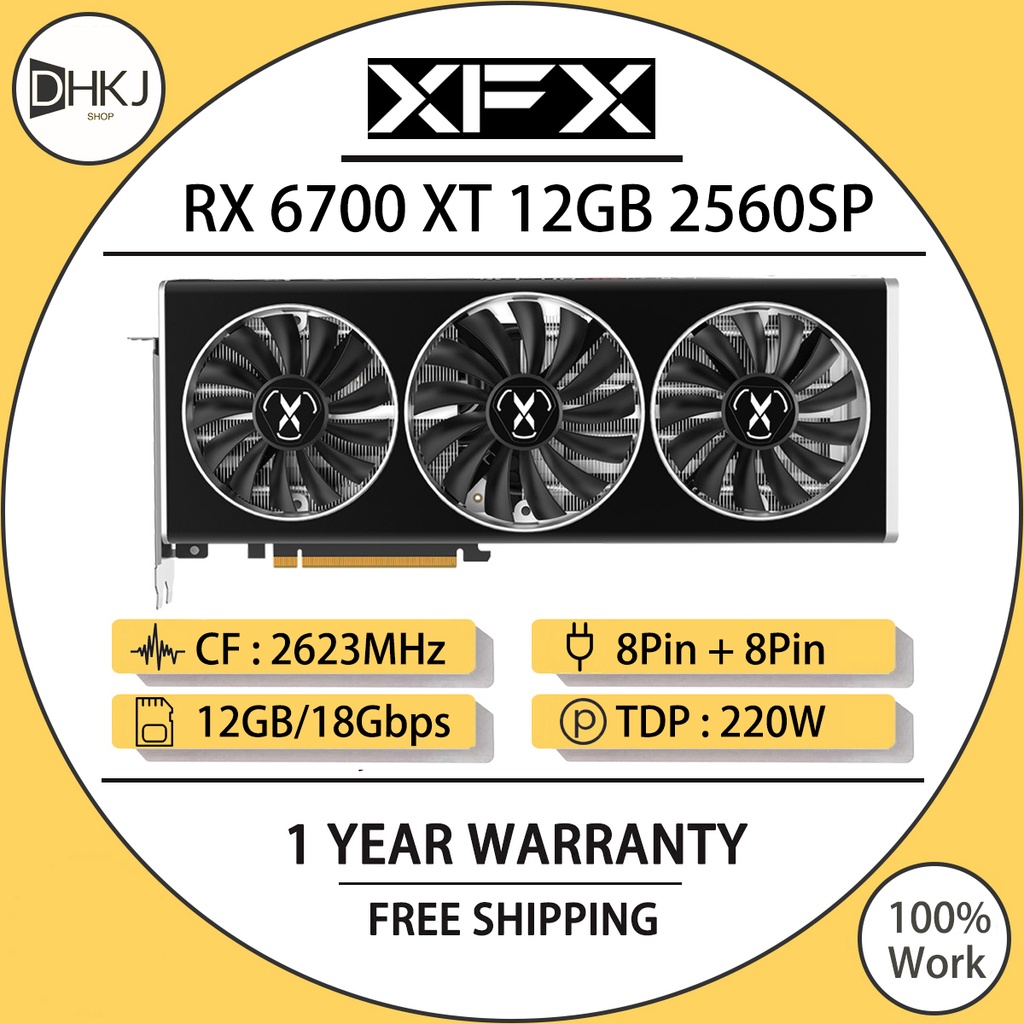 ใช้ XFX RX 6700 XT 12GB 2560SP 2581MHz GDDR6 12GB 192Bit 16Gbps GPU TDP ...
