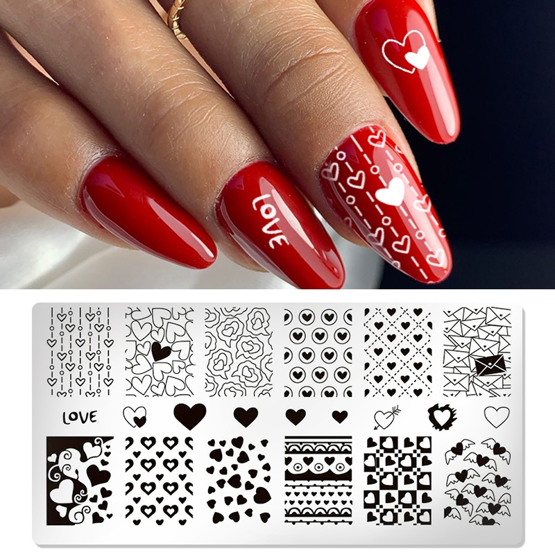 MTSSII แผ่นแม่แบบสเตนเลส ลายฉลุ รูปดอกกุหลาบ หัวใจ สําหรับตกแต่งเล็บ วันวาเลนไทน์ | Shopee Thailand