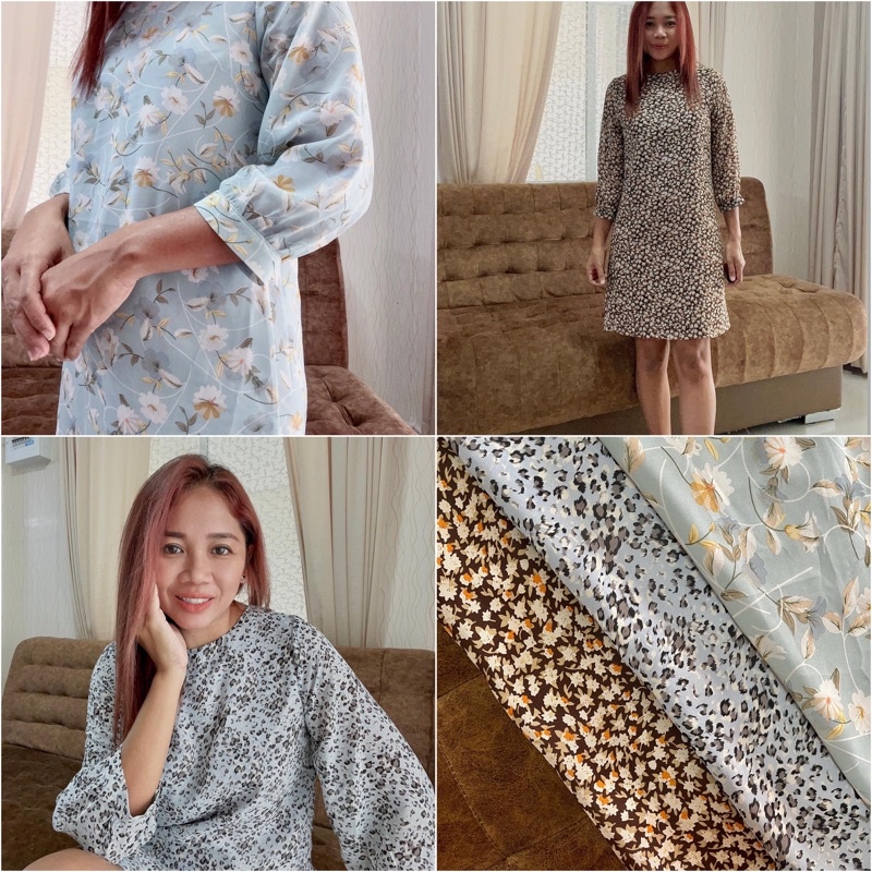 Pansy dress เดรสชีฟอง พิมพ์ลาย เดรสตัวปล่อย งานตัดเย็บเองของทางร้าน ไม่ซ้ำใคร | Shopee Thailand