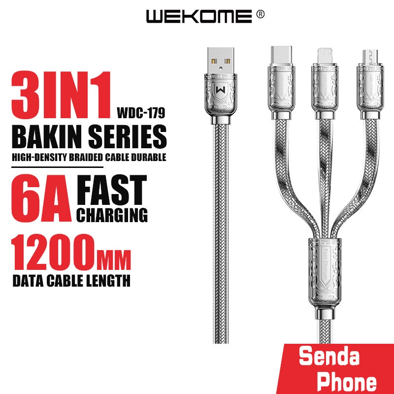 สายชาร์จ WK WDC-179 USB ชาร์จเร็ว 3 in1 Charging Cable แบบพกพา สายหนา ทนความร้อน และแรง | Shopee ...