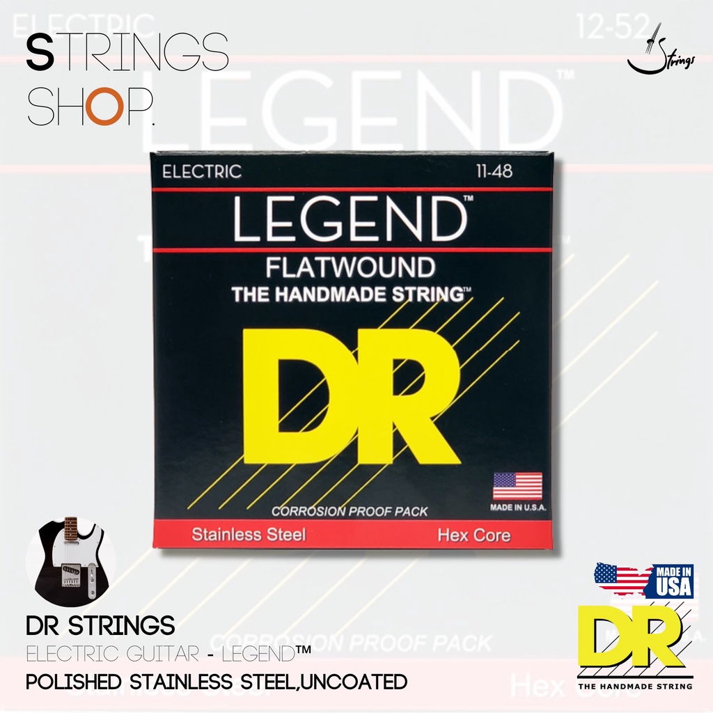 สายกีตาร์ DR Strings LEGEND™ - Polished Flatwound Electric Guitar Strings (FL-11,FL-12,FL-13 ...