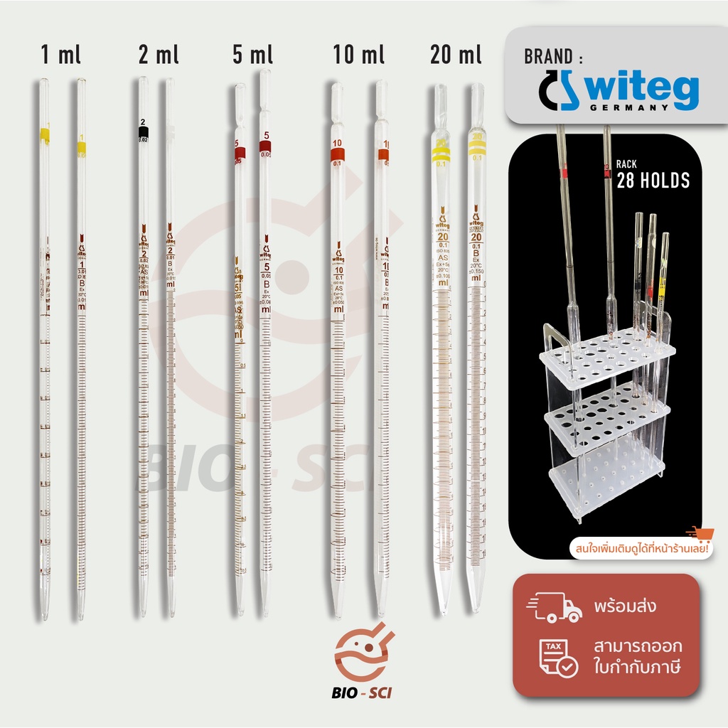 ปิเปตแก้ว Class AS/B ใบ Cer. มาตราฐาน DIN EN ISO 648 ยี่ห้อ Witeg ...