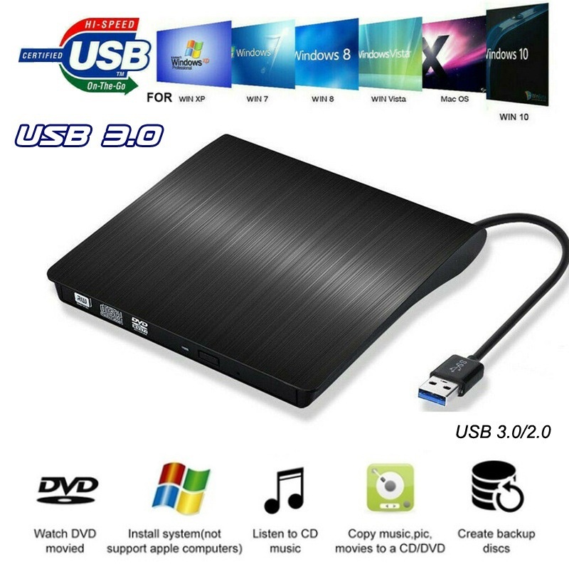 【จัดส่งจากประเทศไทย】USB 3.0 Ultra Slim External DVD-RW Burner/CD/Rewrite/ออปติคัลไดรฟ์แบบพกพาสี ...