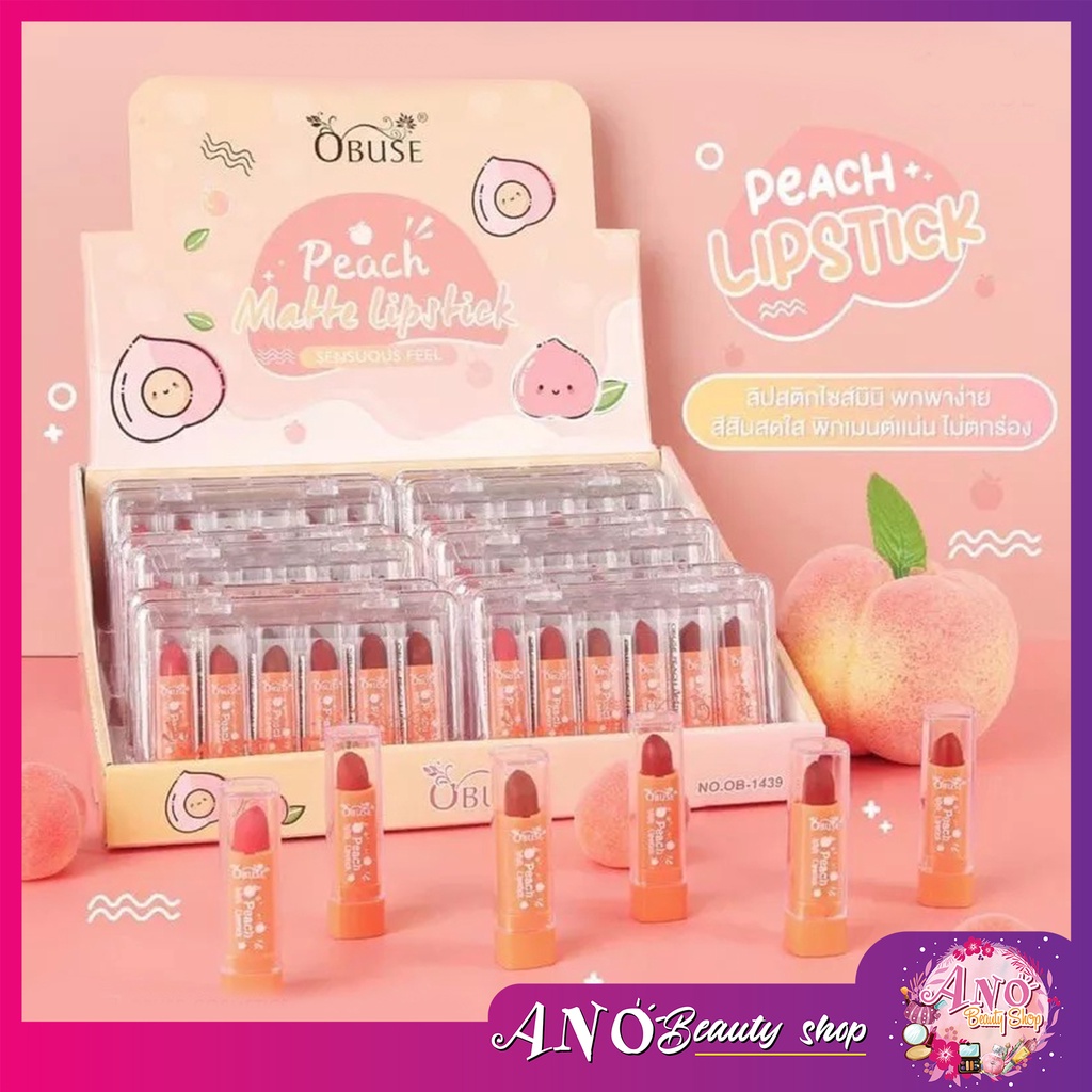 1 ชุด 6 แท่ง Obuse OB-1439 ใหม่ล่าสุด มินิลิปพีช ลิปสติก Obuse Peachy ...